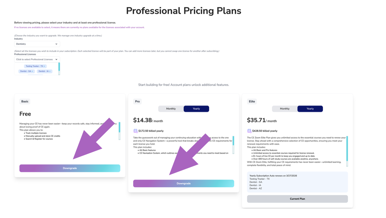 How to downgrade or cancel my Pro or Elite membership on CE Zoom (V2)